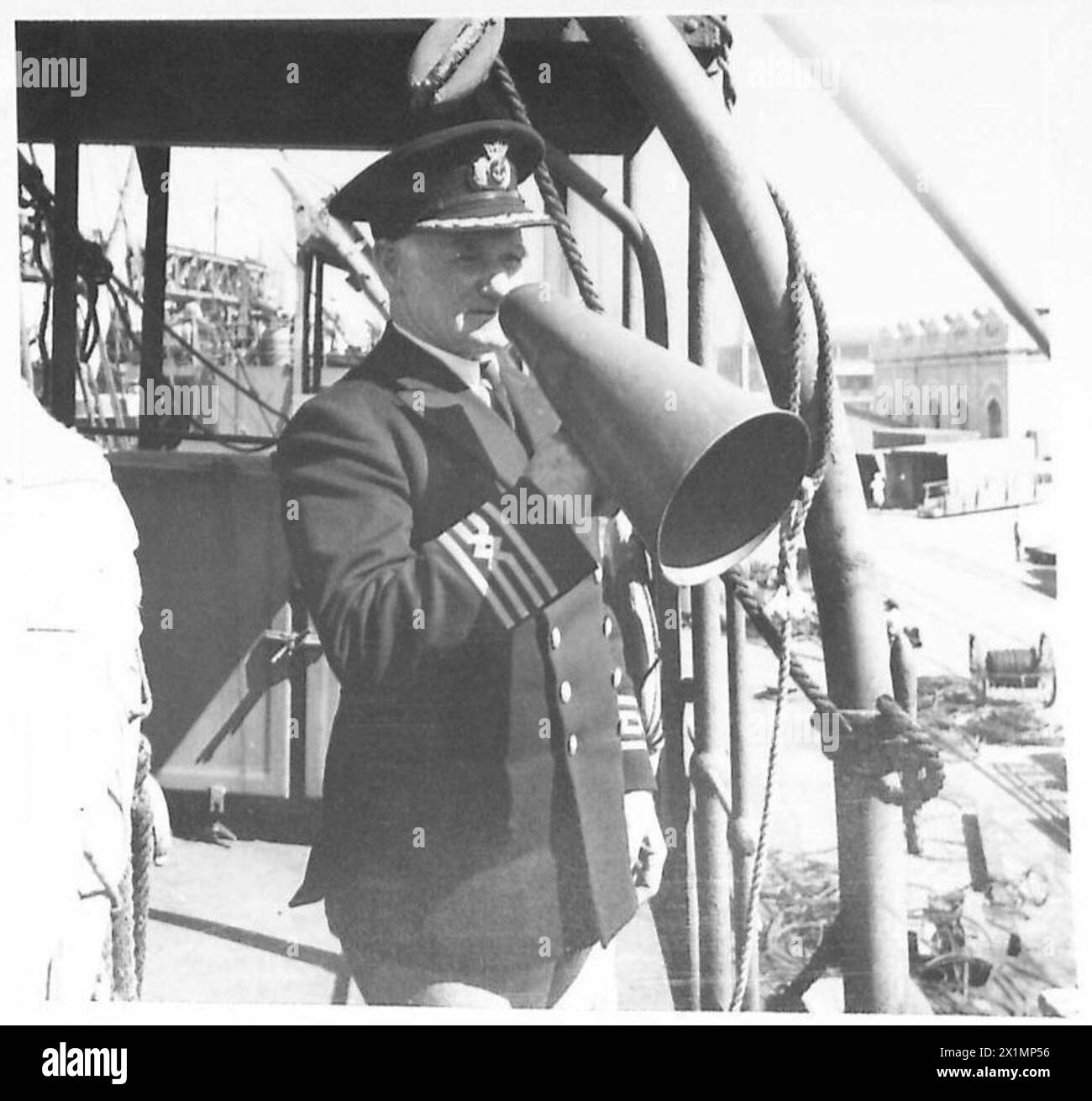 ON BOARD AN AFRICAN BOUND SHIP IN CONVOY - Capt. Warrington giving ...
