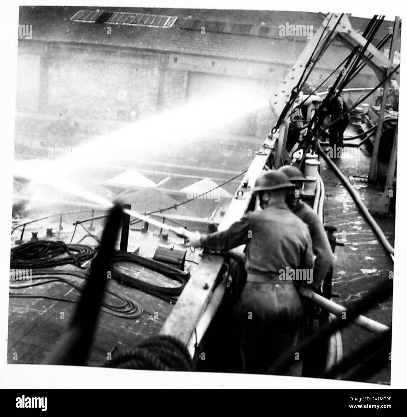 REPAIR SHIP MANNED BY ROYAL ENGINEERS - Royal Engineers at fire drill ...