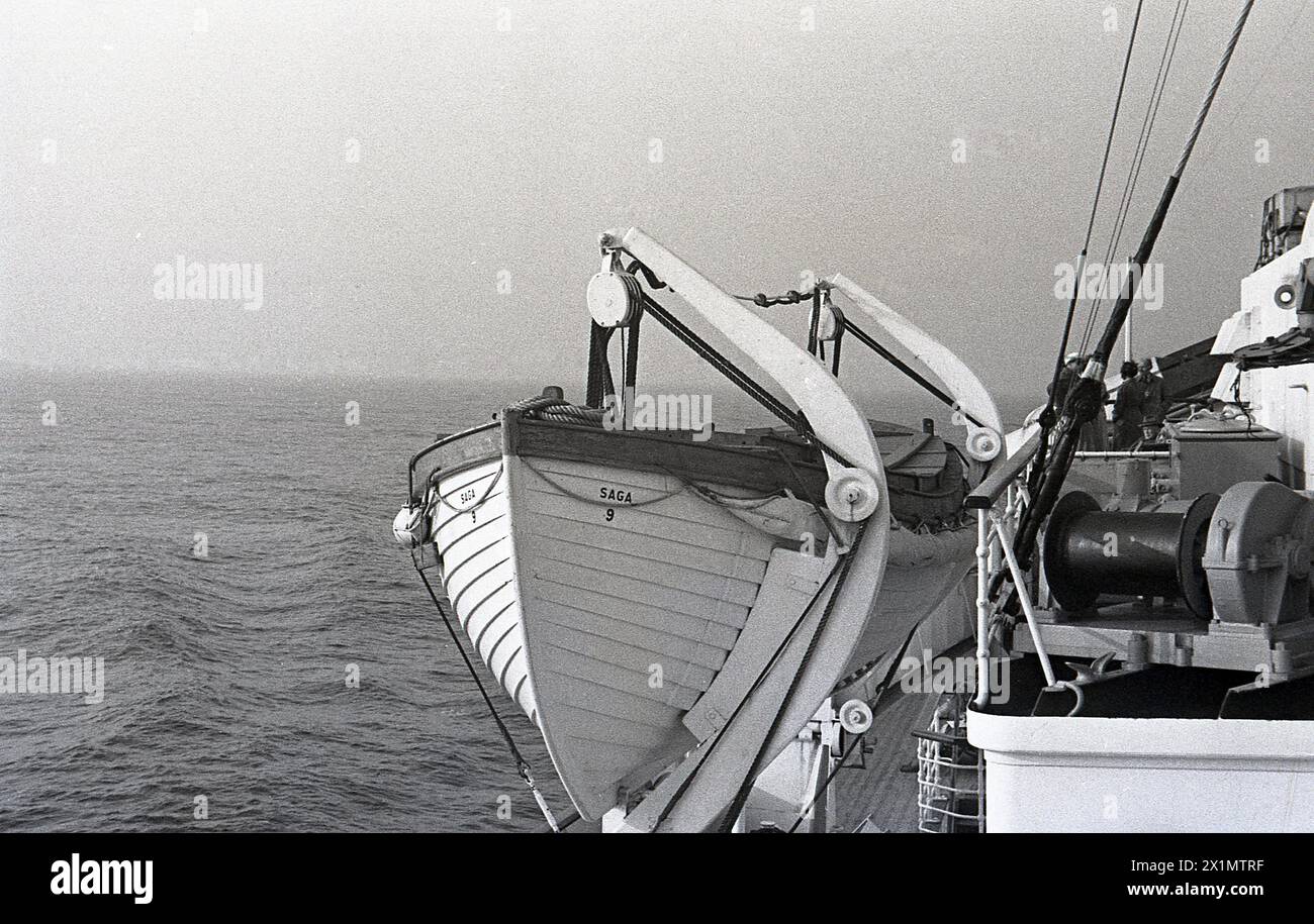 1950s, historical, lifeboat on Swedish cruise ship Stock Photo - Alamy