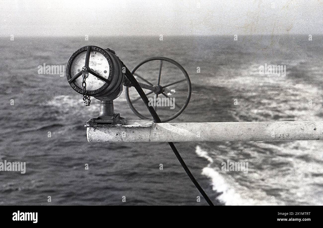 1950s, historical, on the side of the MS Kungsholm ocean liner a metal ...