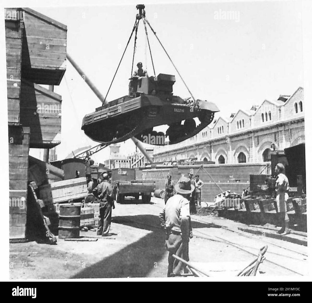 ON BOARD AN AFRICAN BOUND SHIP IN CONVOY - The Valentine tank with crew ...