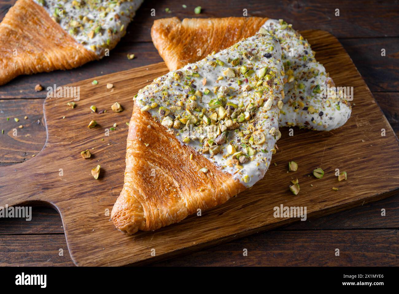 Flat Croissant, Trendy Pastry, Croissant with Pistachio Glaze and ...