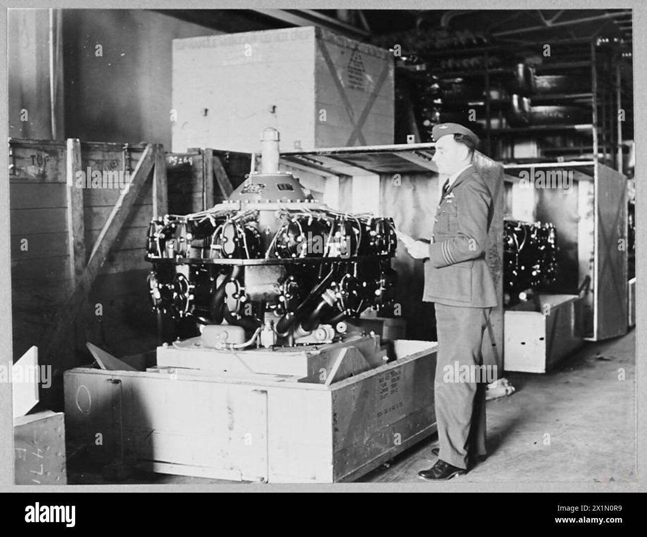 The Wright Cyclone A5B/1 engine is shown at an R.A.F. Maintenance Unit ...
