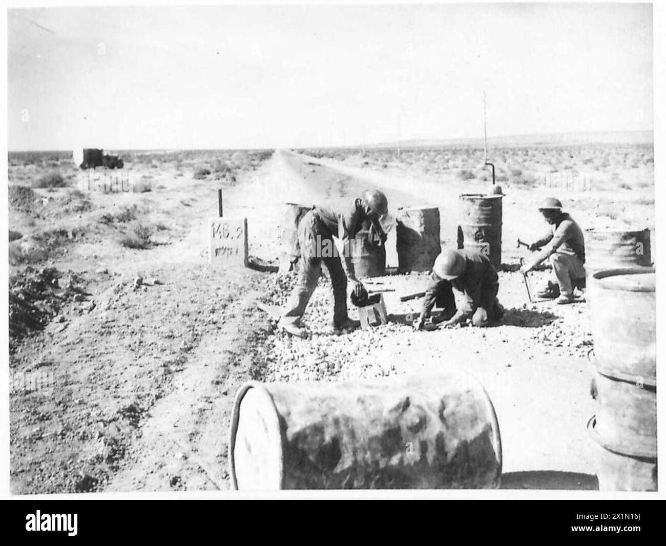 British Army sappers conduct minefield operations near Tobruk during ...