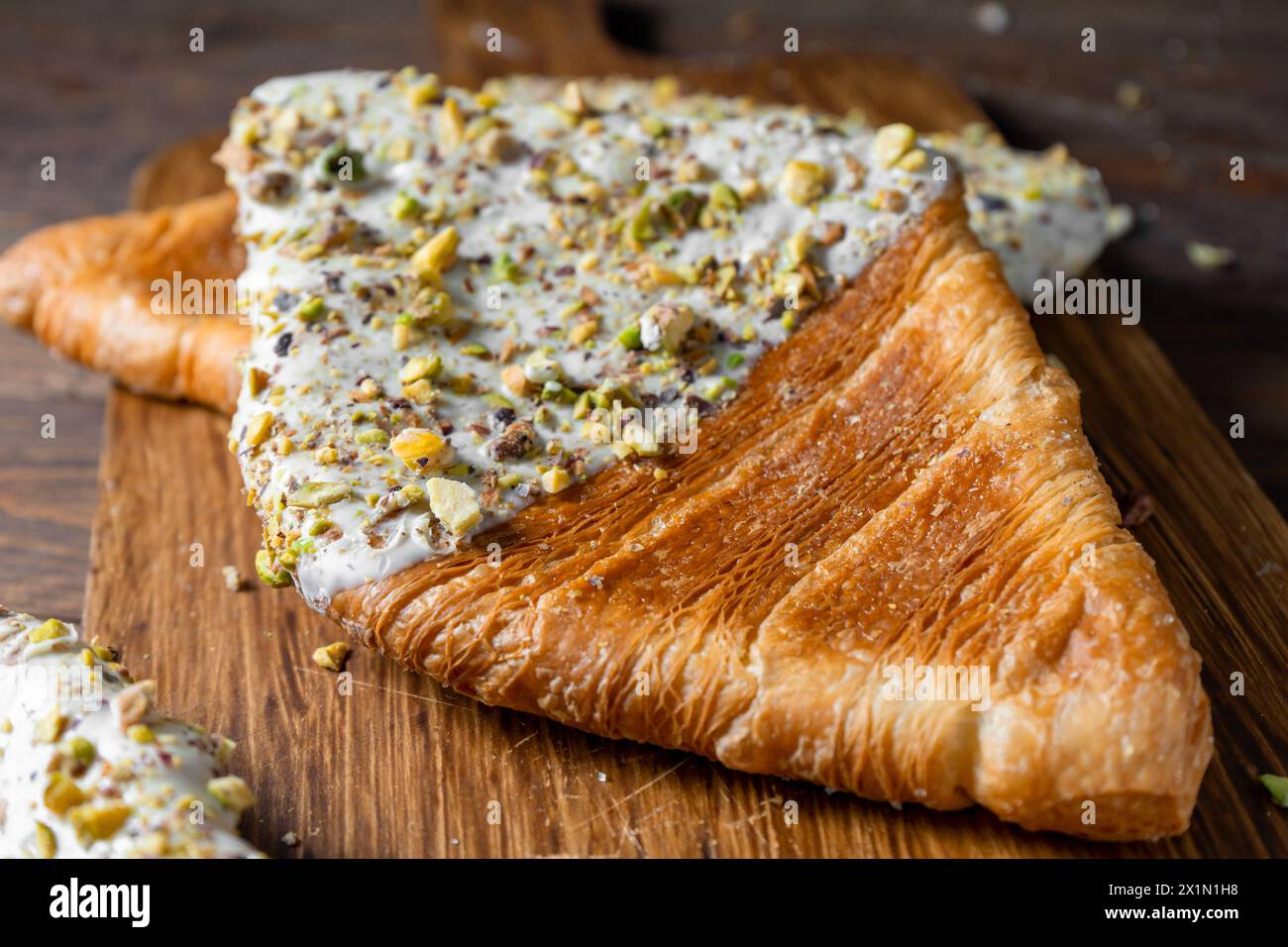 Flat Croissant, Trendy Pastry, Croissant with Pistachio Glaze and ...