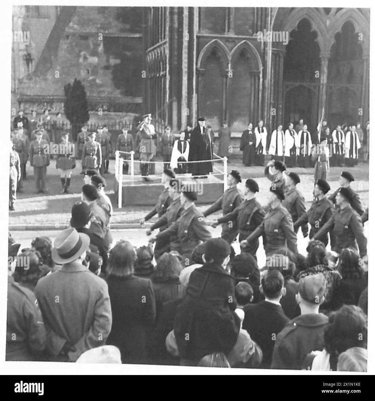Men of an Armoured Division march past the saluting base during a ...