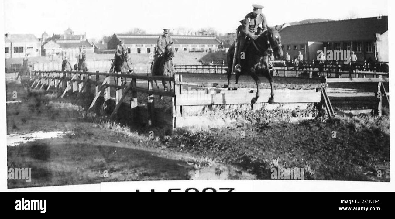 SCOTTISH CAVALRY TRAINING SCHOOL - Recruits at jumping practice ...
