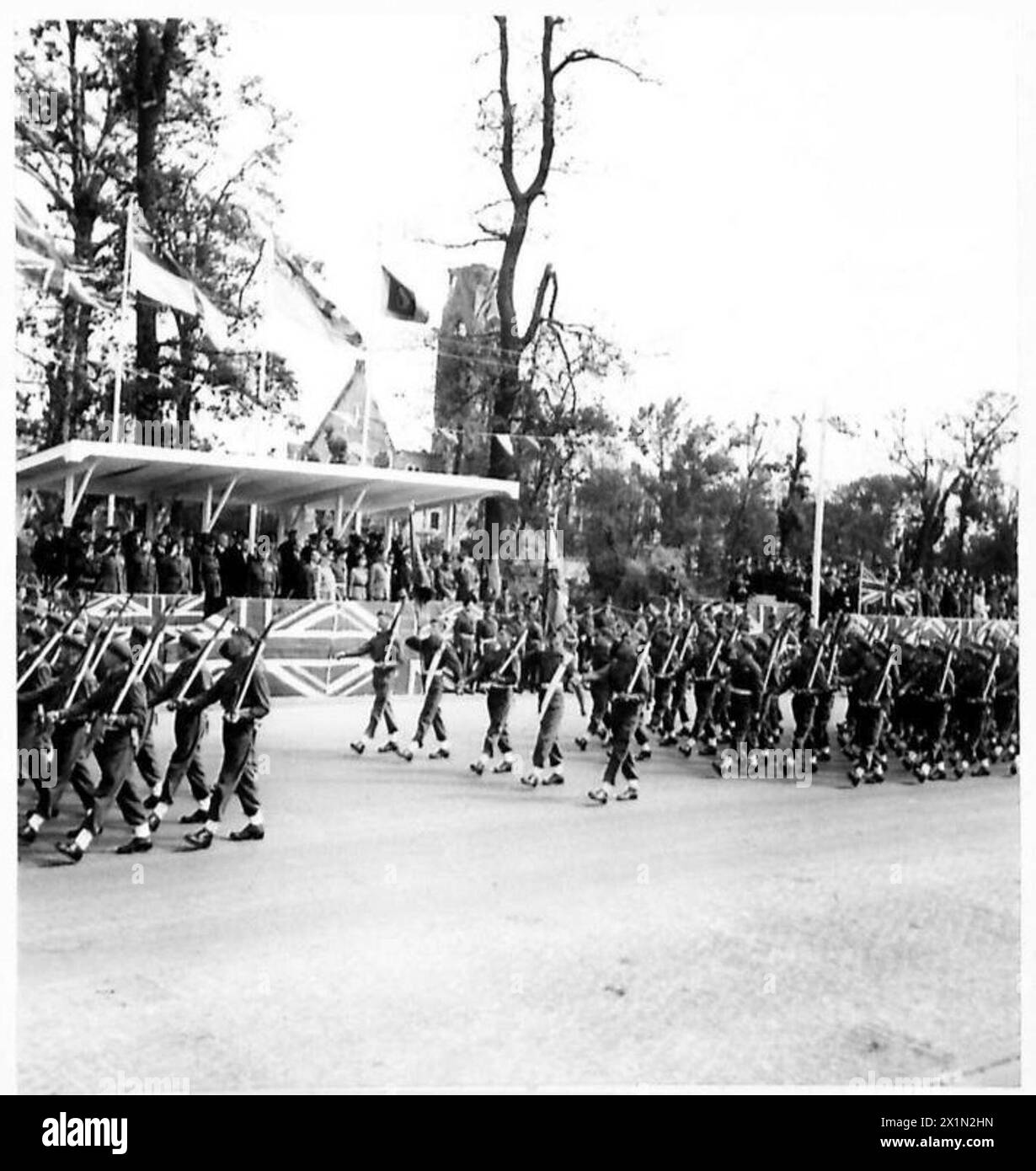 British soldiers participating in a victory parade in Berlin, showing ...