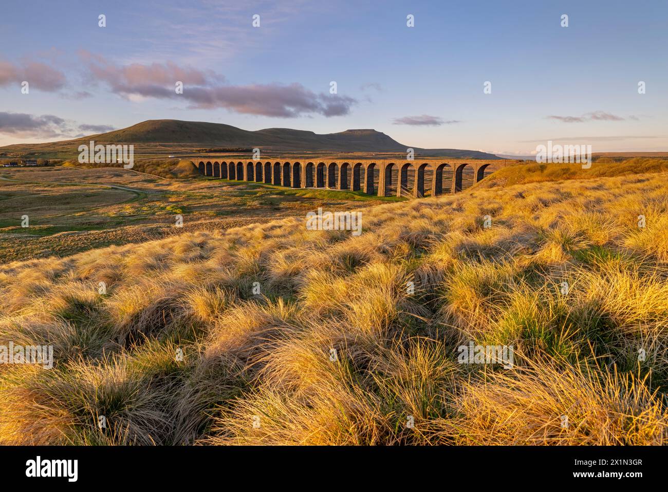 Ribblehead Viaduct, with a view towards Ingleborough in the background ...