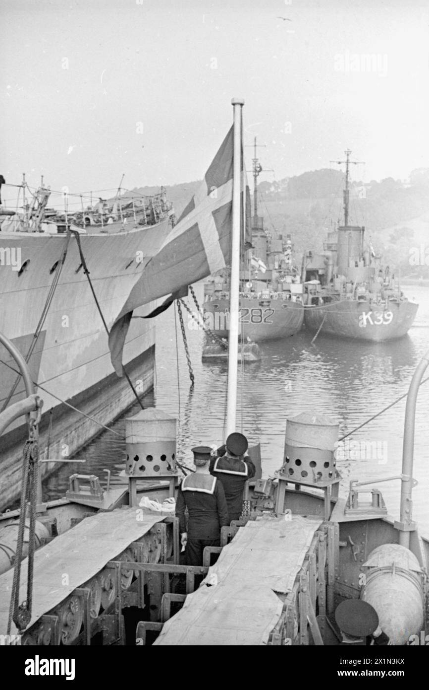 BRITISH CORVETTE IS GIVEN TO DANISH NAVY. 1 OCTOBER 1945, DARTMOUTH ...