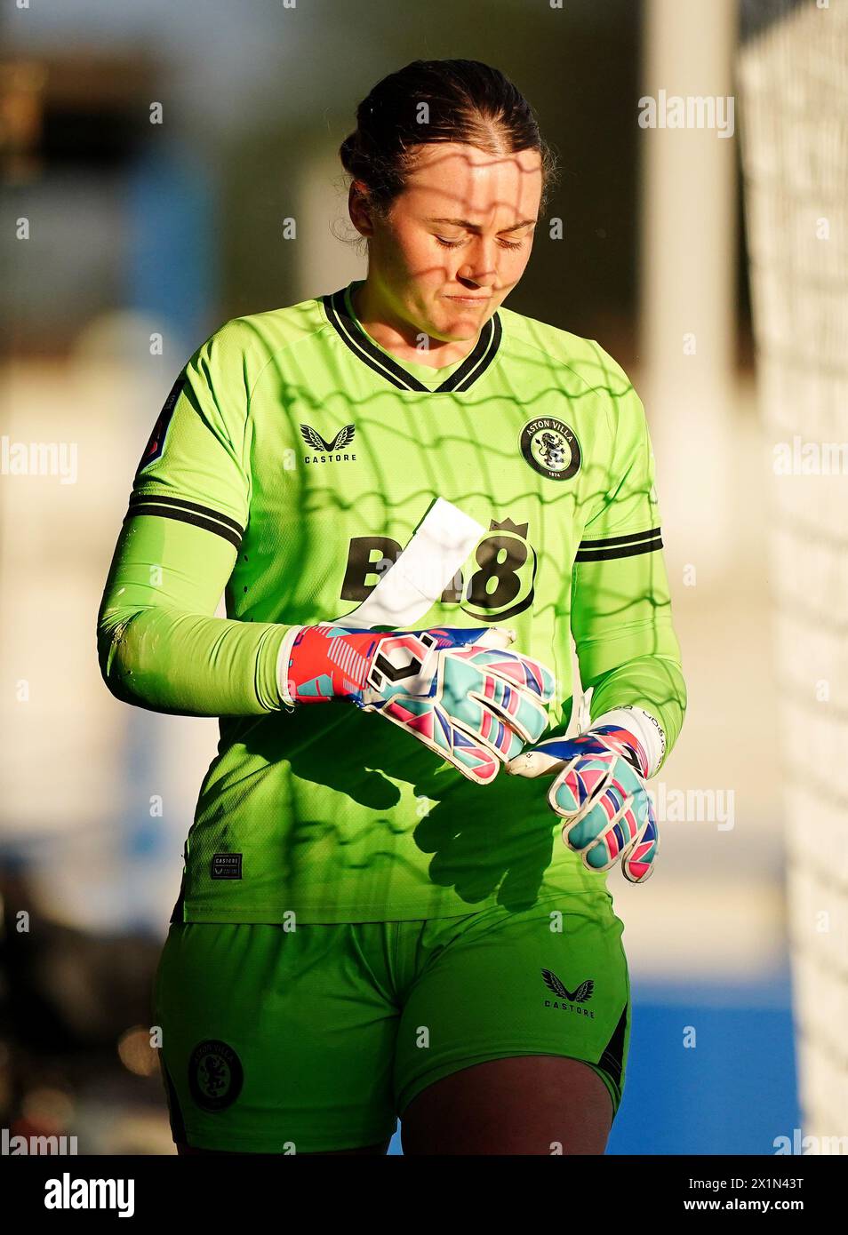 Aston Villa goalkeeper Anna Leat reacts after being sent off during the ...