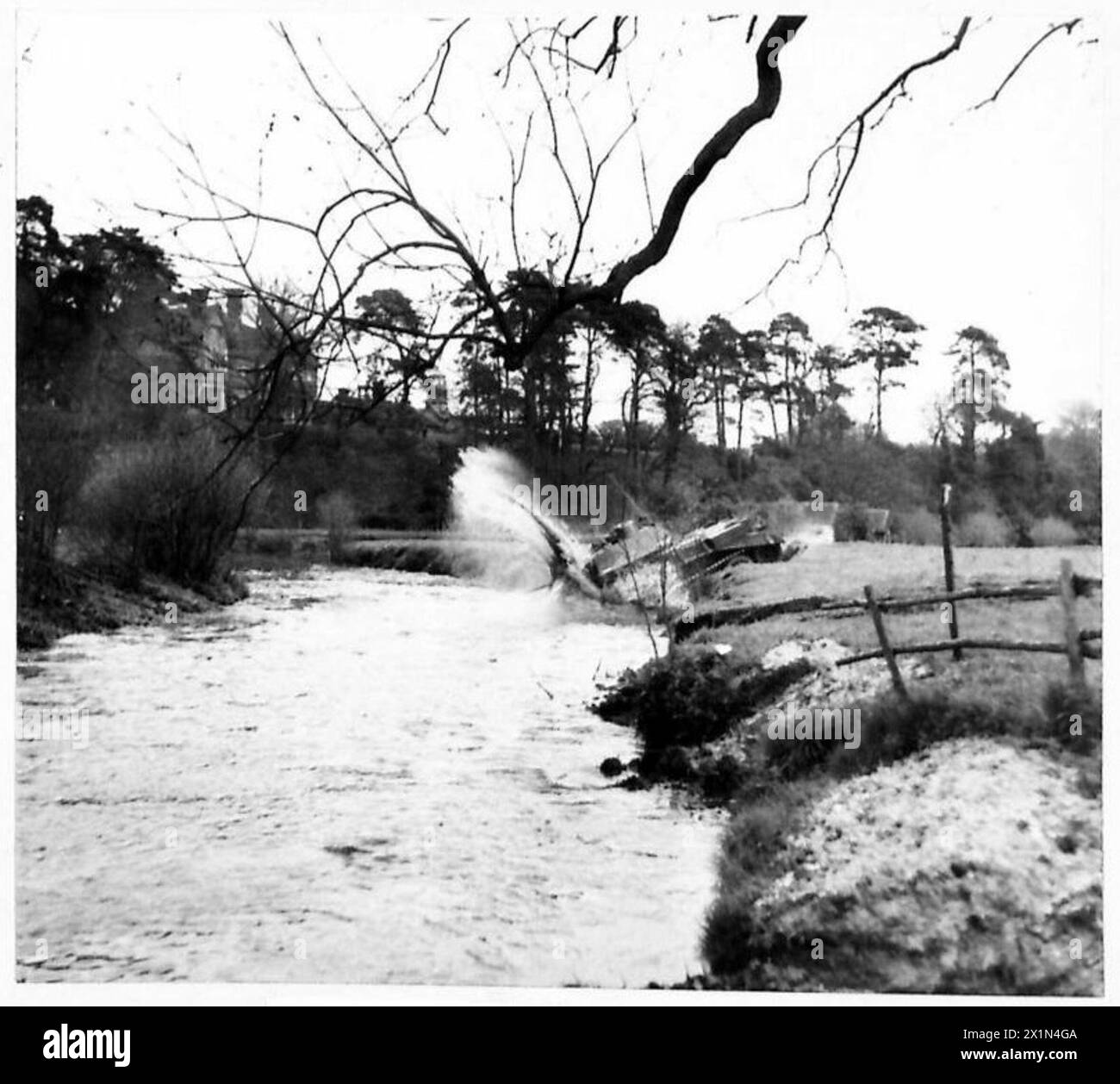Cruiser tanks of the British Army cross a river during an exercise ...