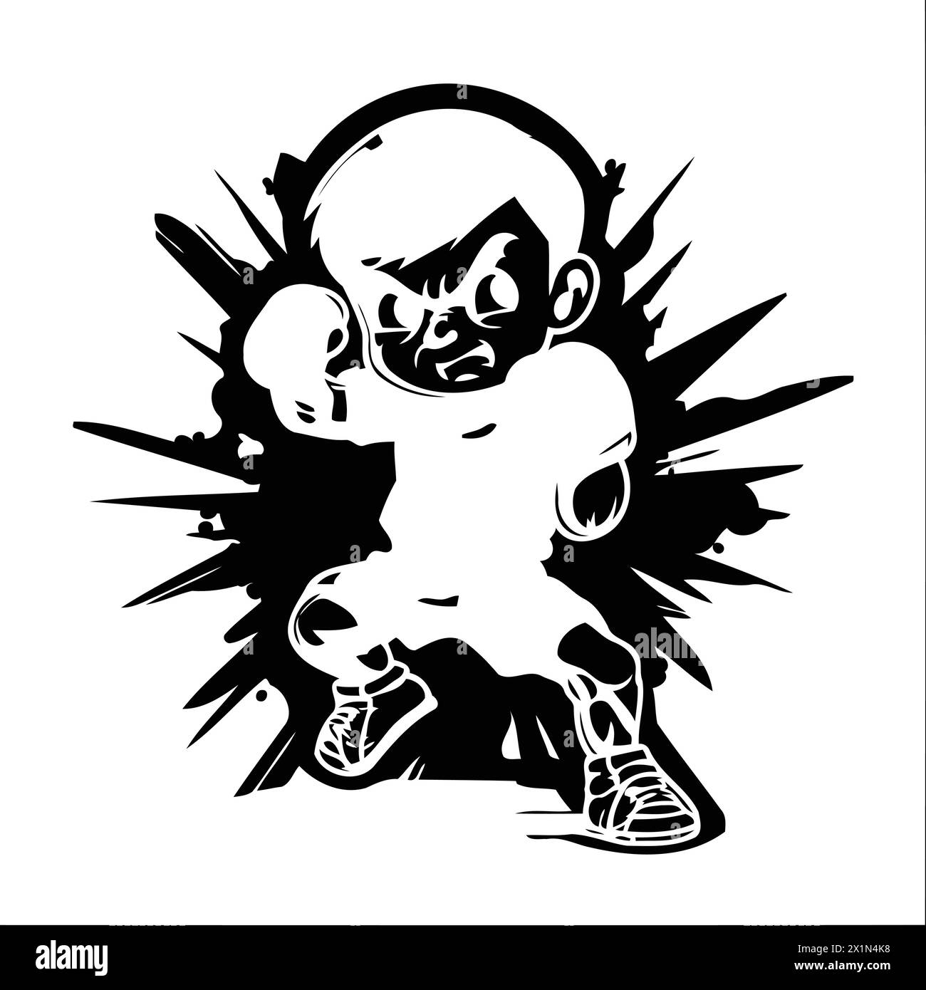 Vector illustration of a cartoon boxer man in red sportswear kicking ...