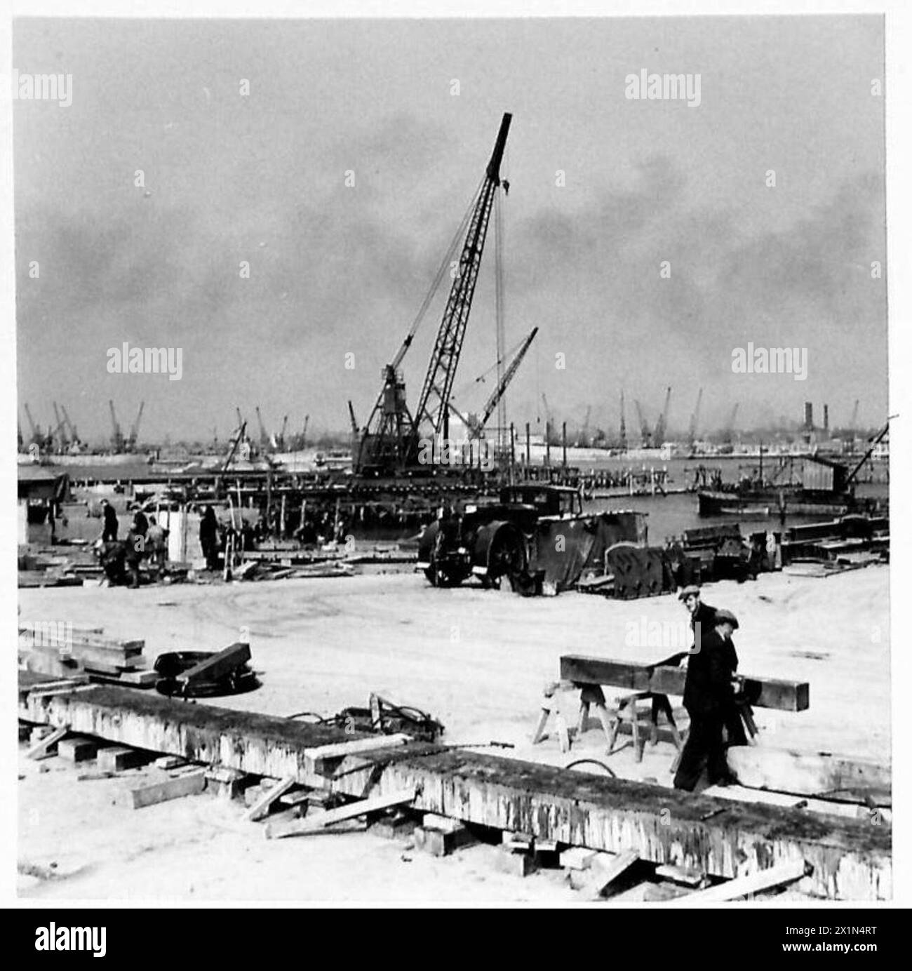 A concrete pier head is under construction at No.1 Port Construction ...