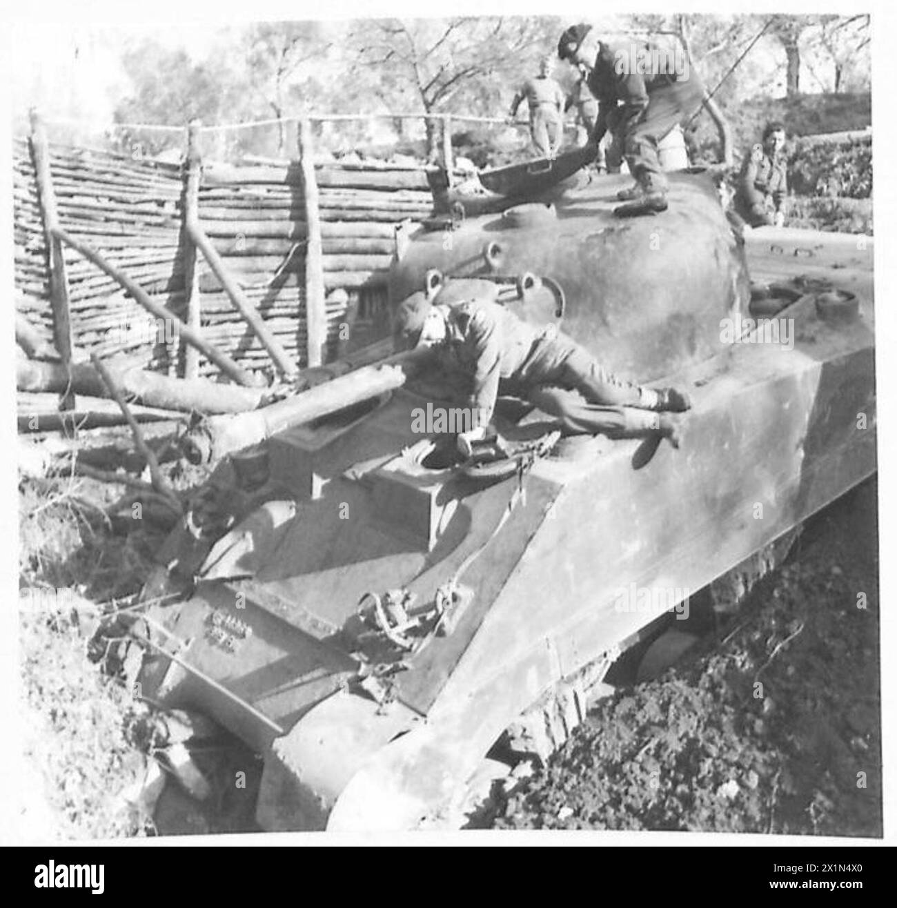 ITALY : FIFTH ARMYRECOVERY OF A SHERMAN TANK - The tank after being ...