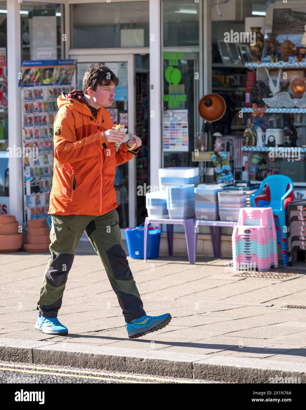 17 April 2024. Elgin,Moray,Scotland. This is a young man walking along ...
