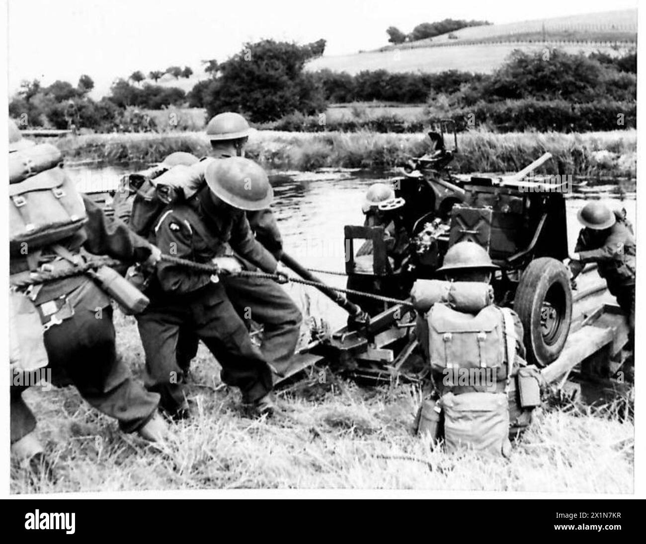 Army soldier military crossing water transportation Black and White ...