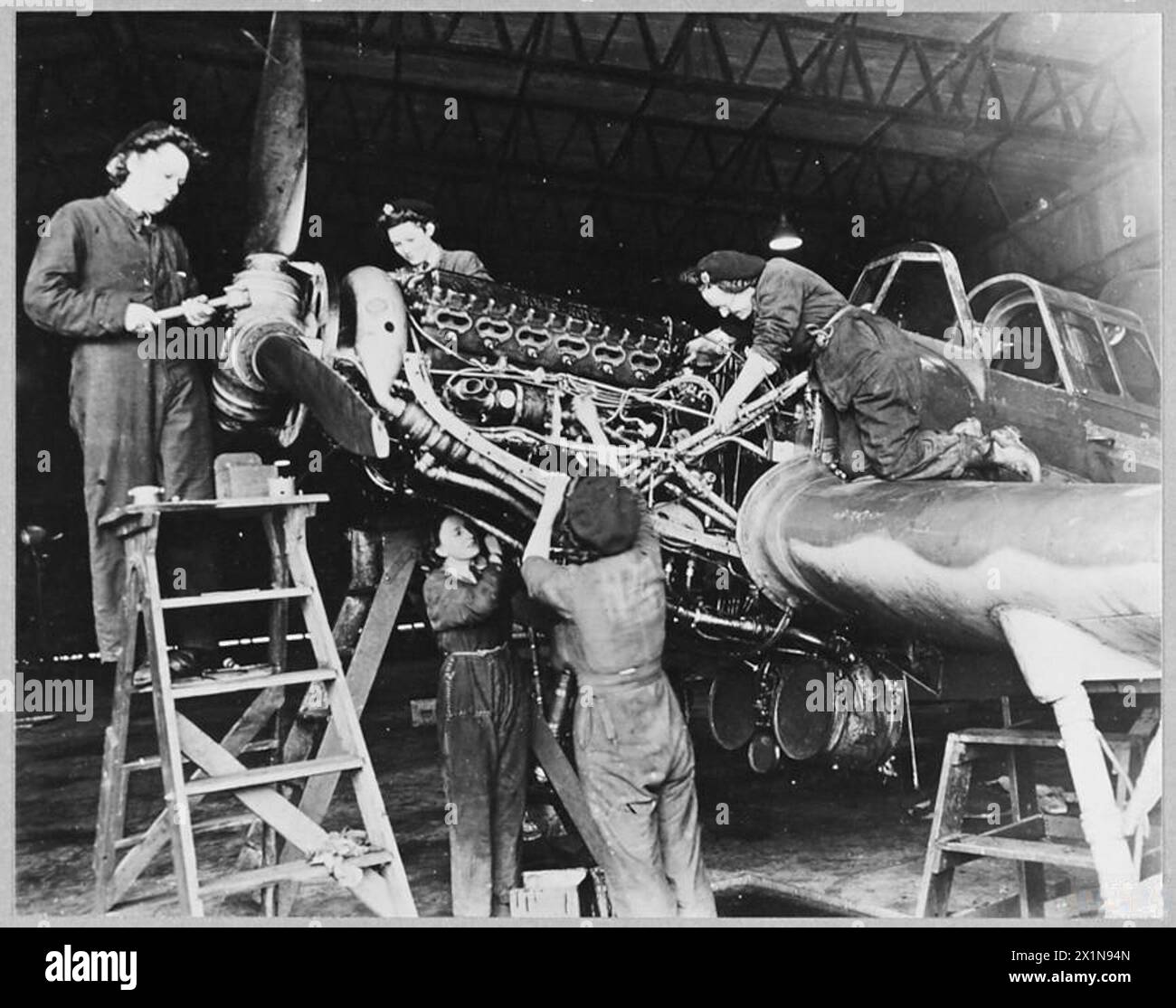 WAAF flight mechanics work on a Miles Master aircraft at a Scottish ...