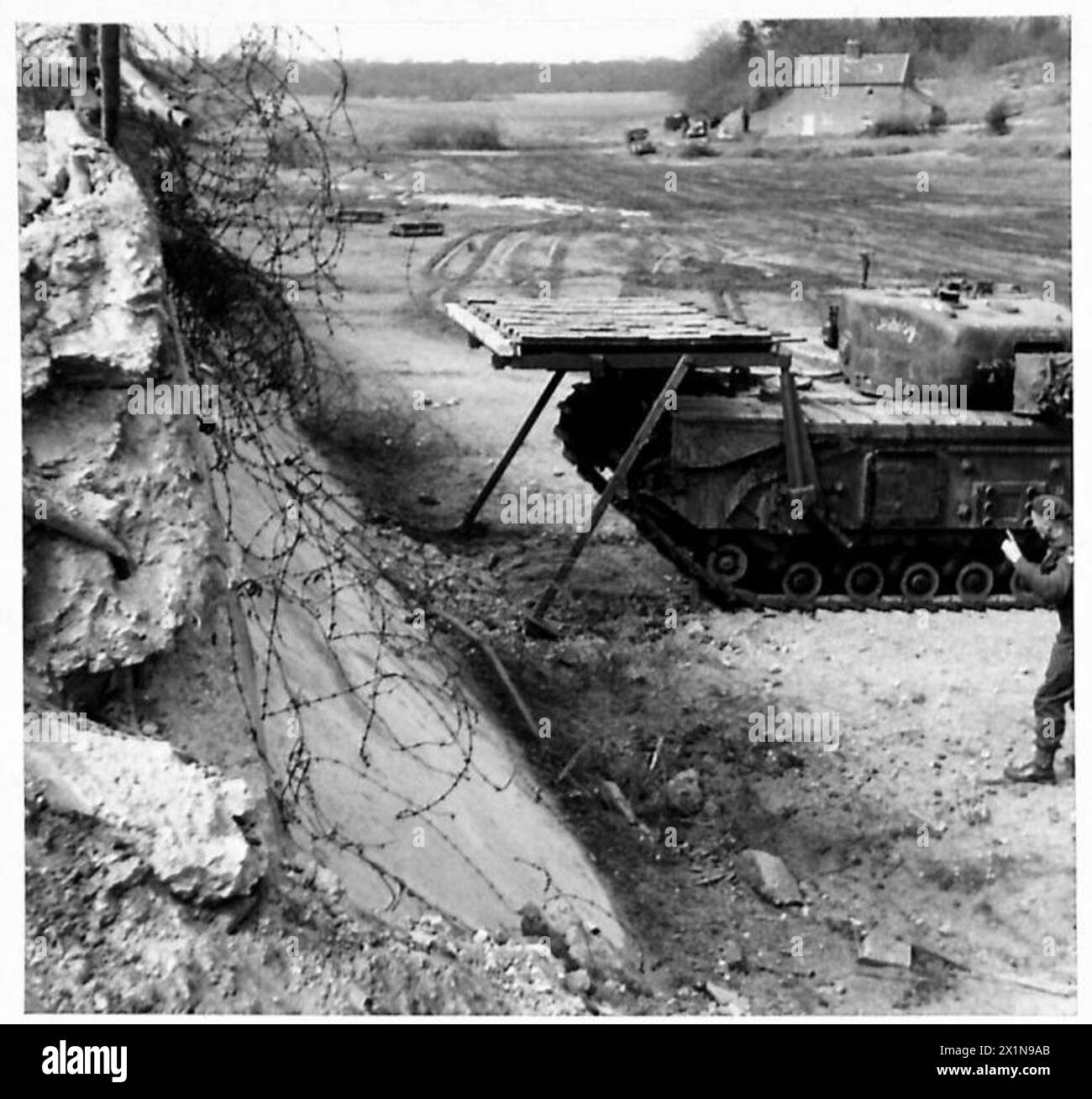 Churchill flail tank carrying a 'goat' vehicle operated by the 79th ...