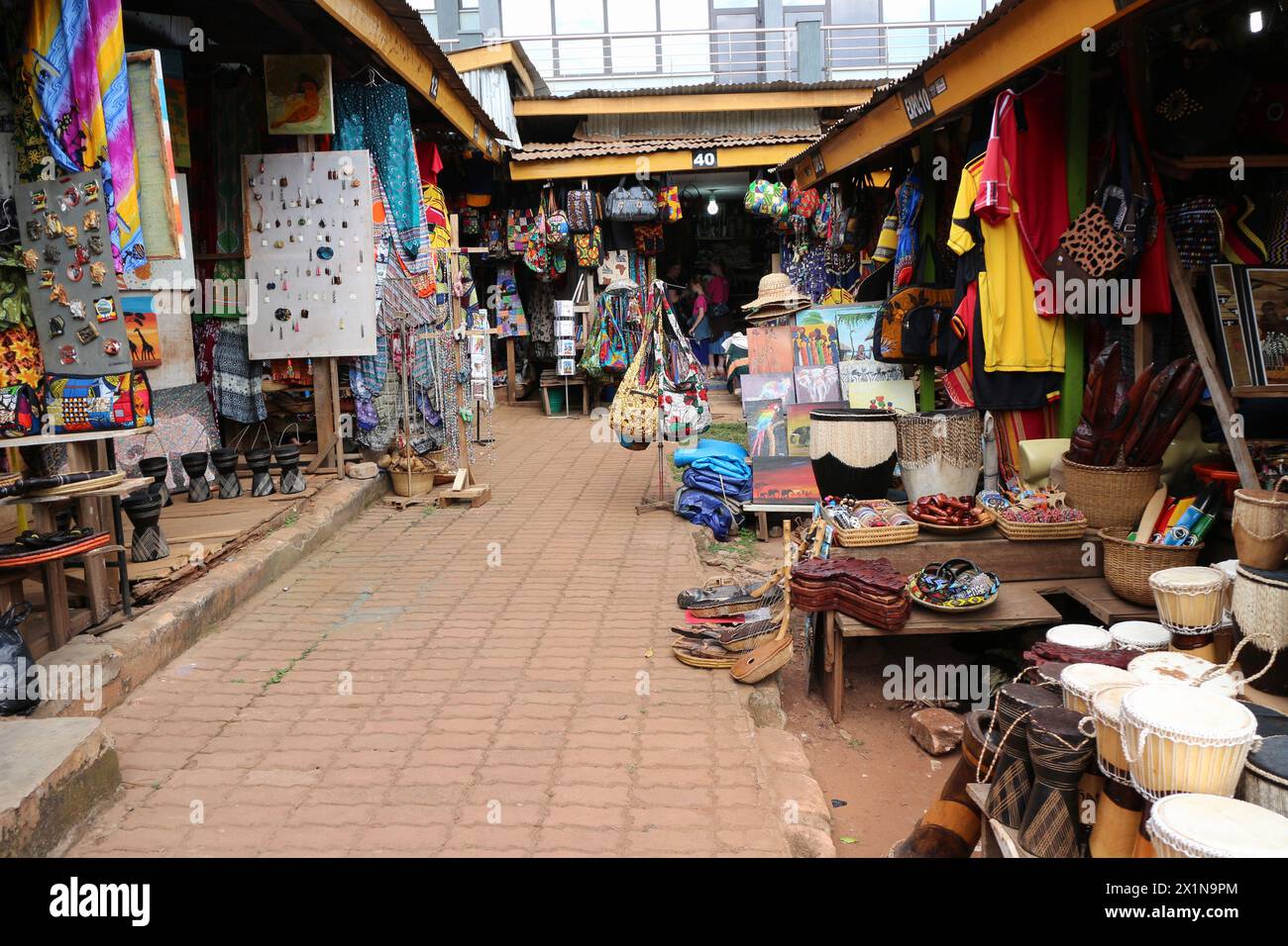African traditional market with handmade souvenirs in Uganda. Souvenir ...