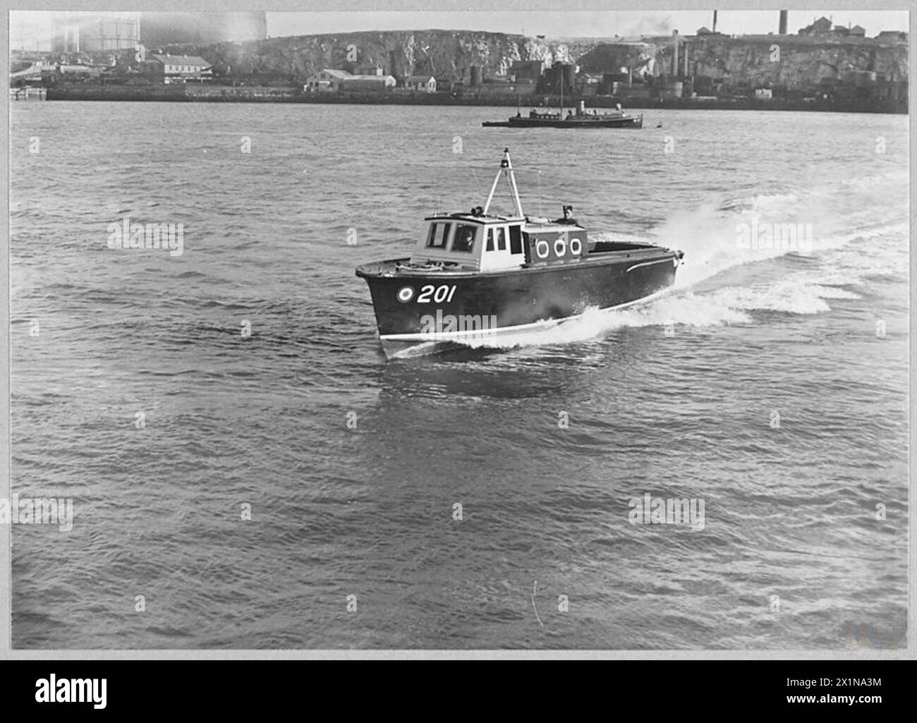 A twin-engined seaplane launch operates under RAF command, used for ...