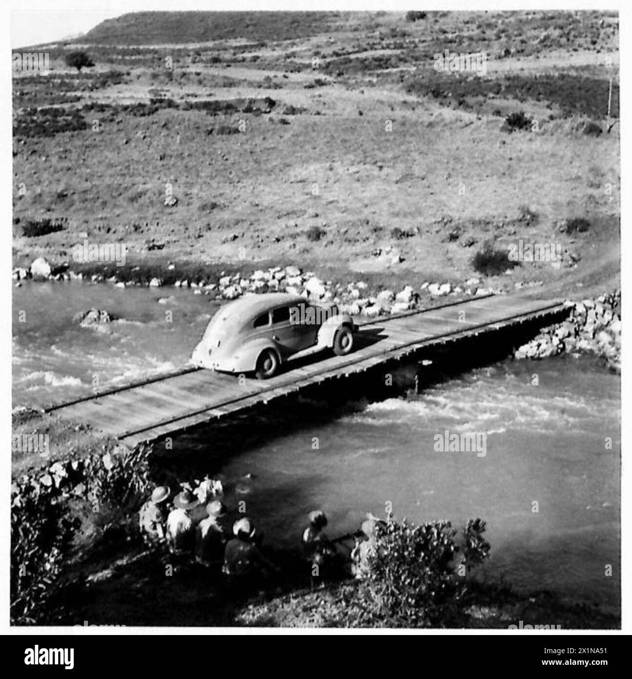 A bridge constructed by British Army sappers to replace a destroyed one ...