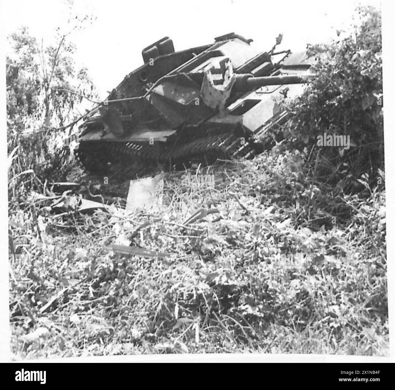 A destroyed German Mark IV Special Tank in Italy, featuring a burnt-out ...