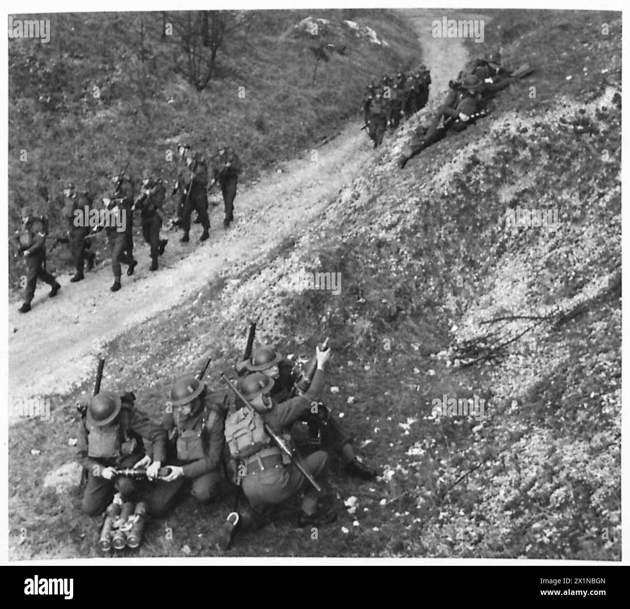 AN INFANTRY ASSAULT EXERCISE - A trench mortar section in action ...