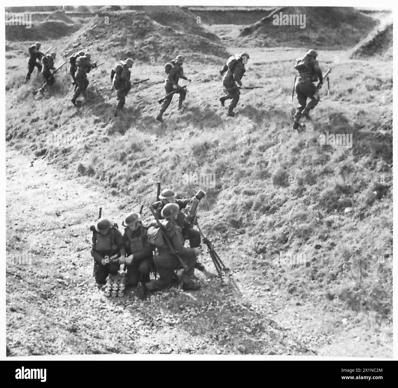 AN INFANTRY ASSAULT EXERCISE - A trench mortar section in action ...