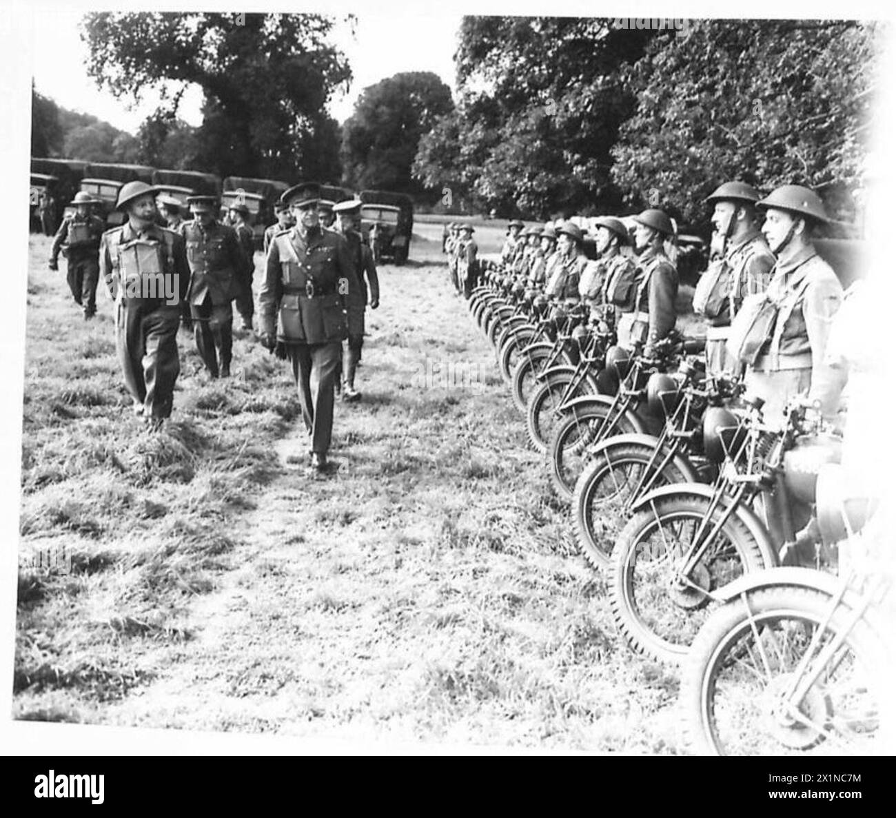 Lieutenant-General Brown inspects Belgian motorcyclist troops during a ...