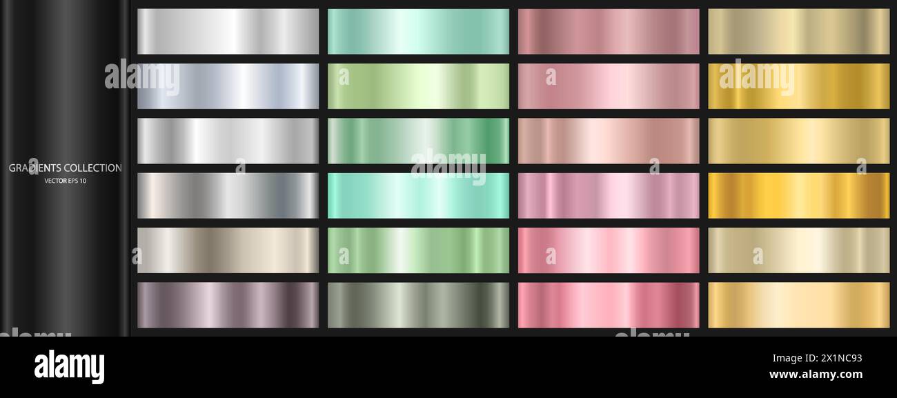 A set of metal gradients. Background surface template with chrome ...