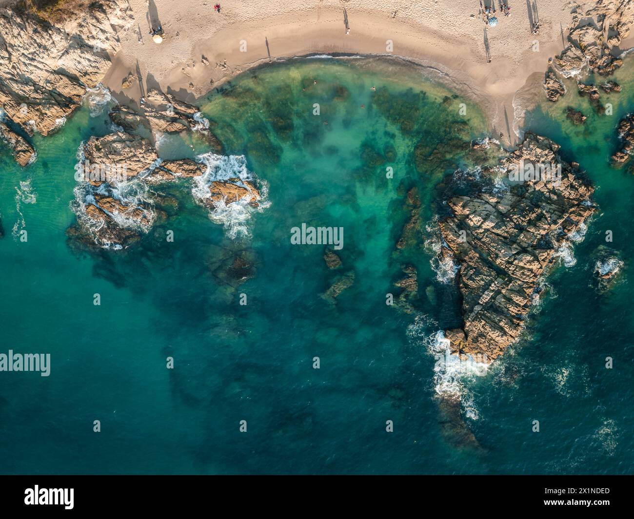 Horizontal aerial view of Conchas Chinas Beach in Puerto Vallarta ...