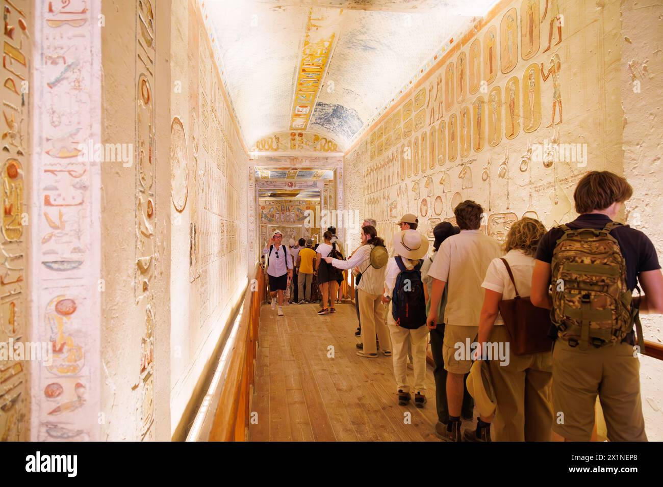 Tourists line the corridor shaft into th, Tomb of Rameses IV, KV2 ...