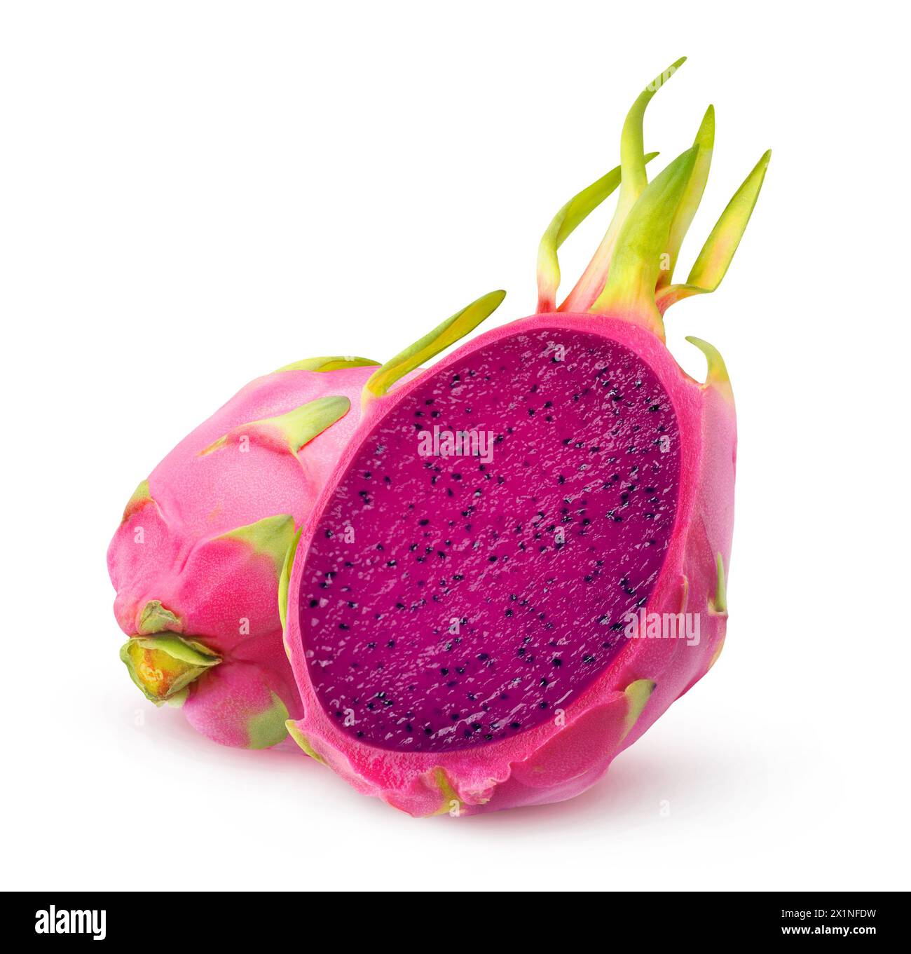 Halved dragonfruits with purple flesh isolated on white background ...