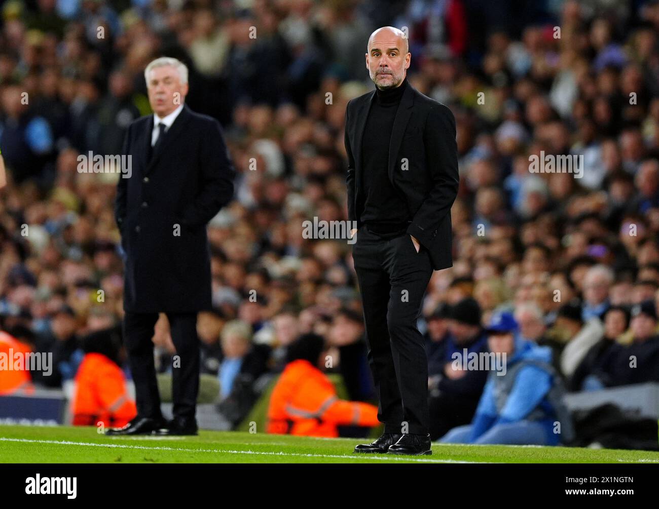 Manchester City manager Pep Guardiola watches the action during the ...