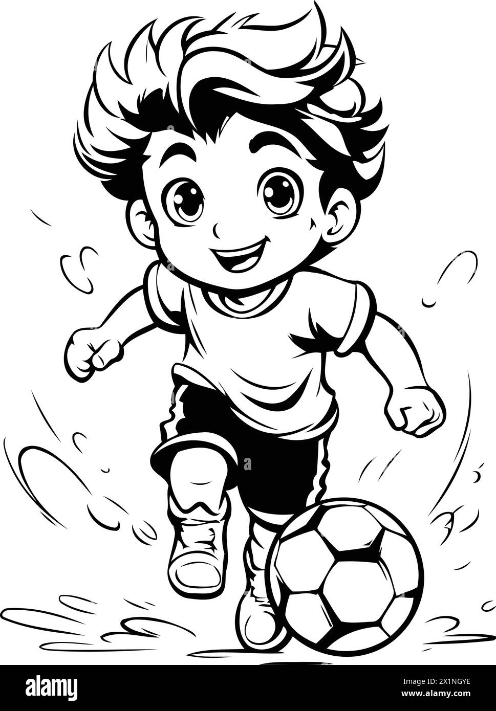 Cute boy playing soccer. Vector illustration isolated on white ...