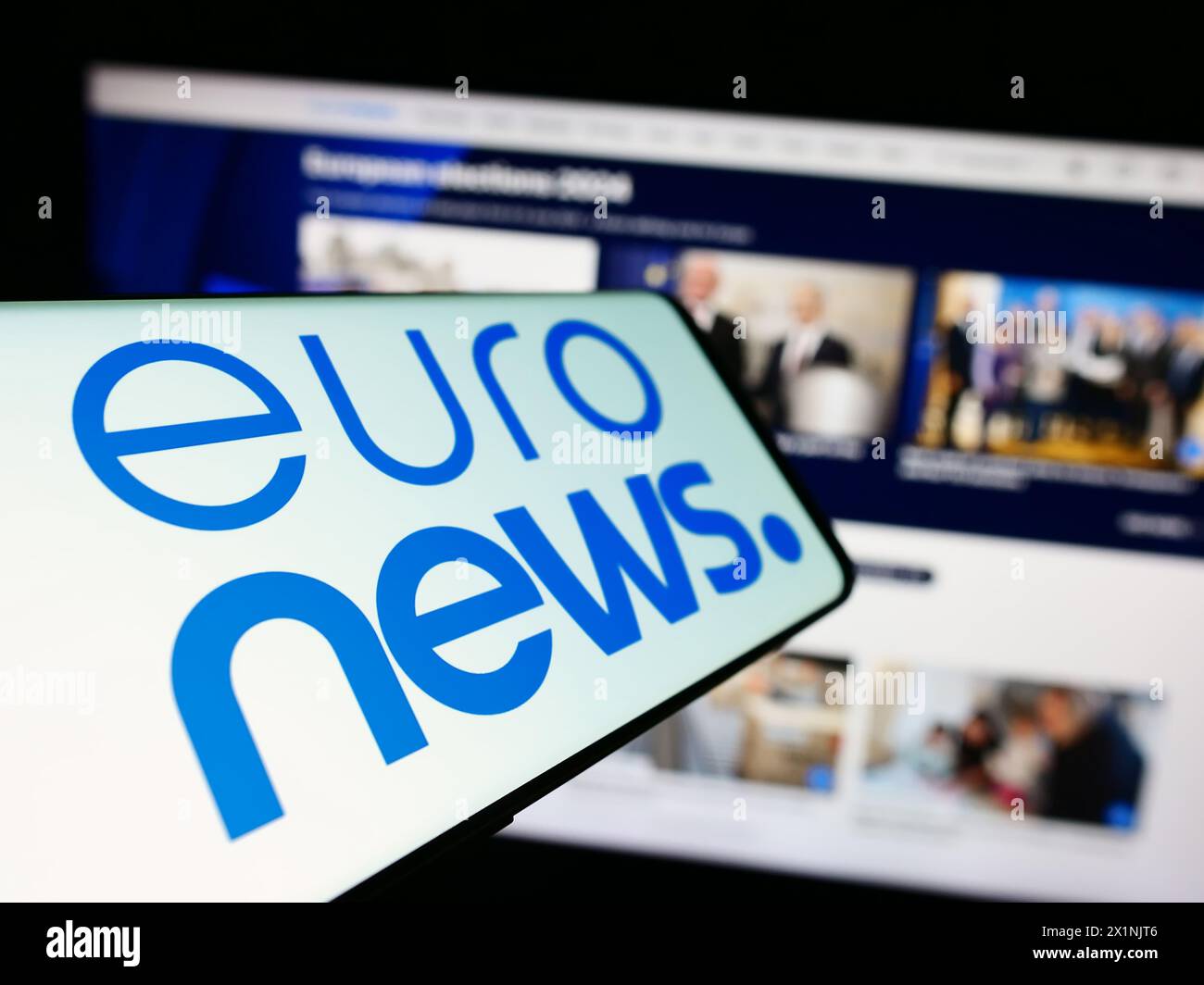 Smartphone with logo of Belgian television news network company ...