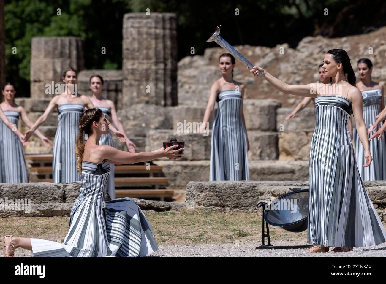 Olympia, Greece - April 15, 2024: Final dress rehearsal of the Olympic ...