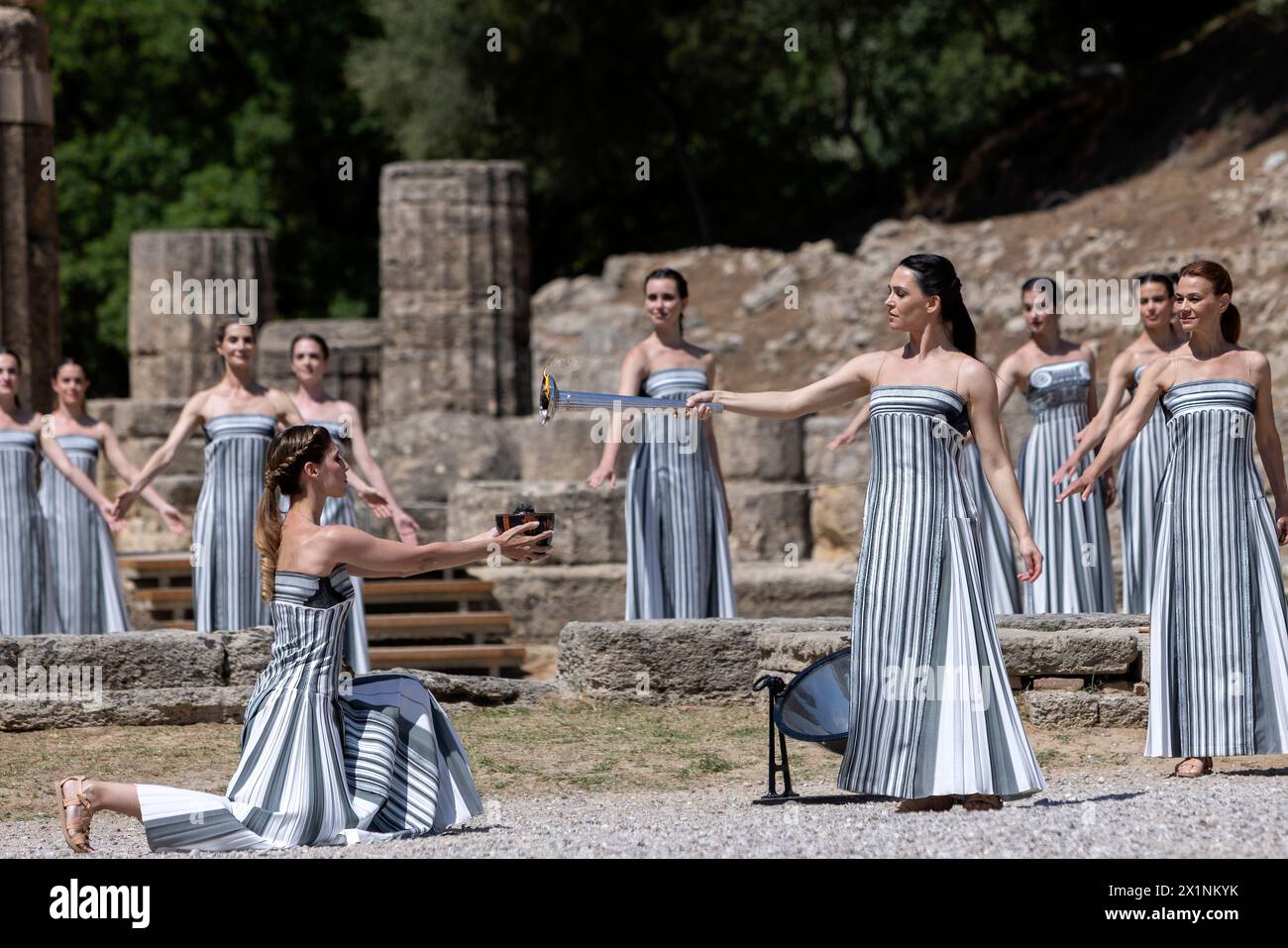 Olympia, Greece - April 15, 2024: Final dress rehearsal of the Olympic ...