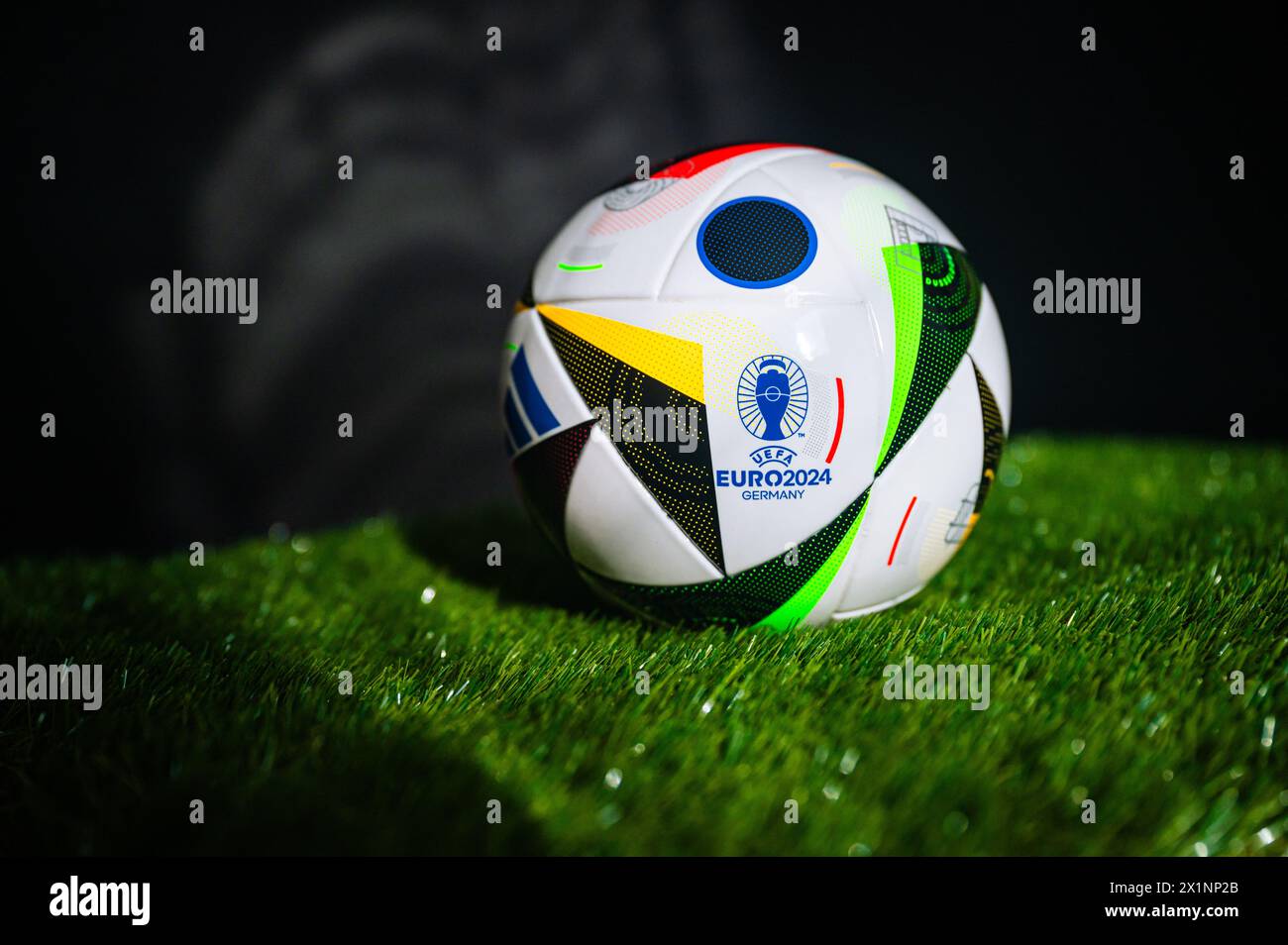 MUNICH, GERMANY, APRIL 17, 2024: Adidas Fussballliebe Ball takes center ...
