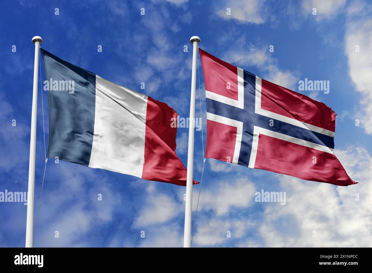 3d illustration. France and AAA Flag waving in sky. High detailed ...