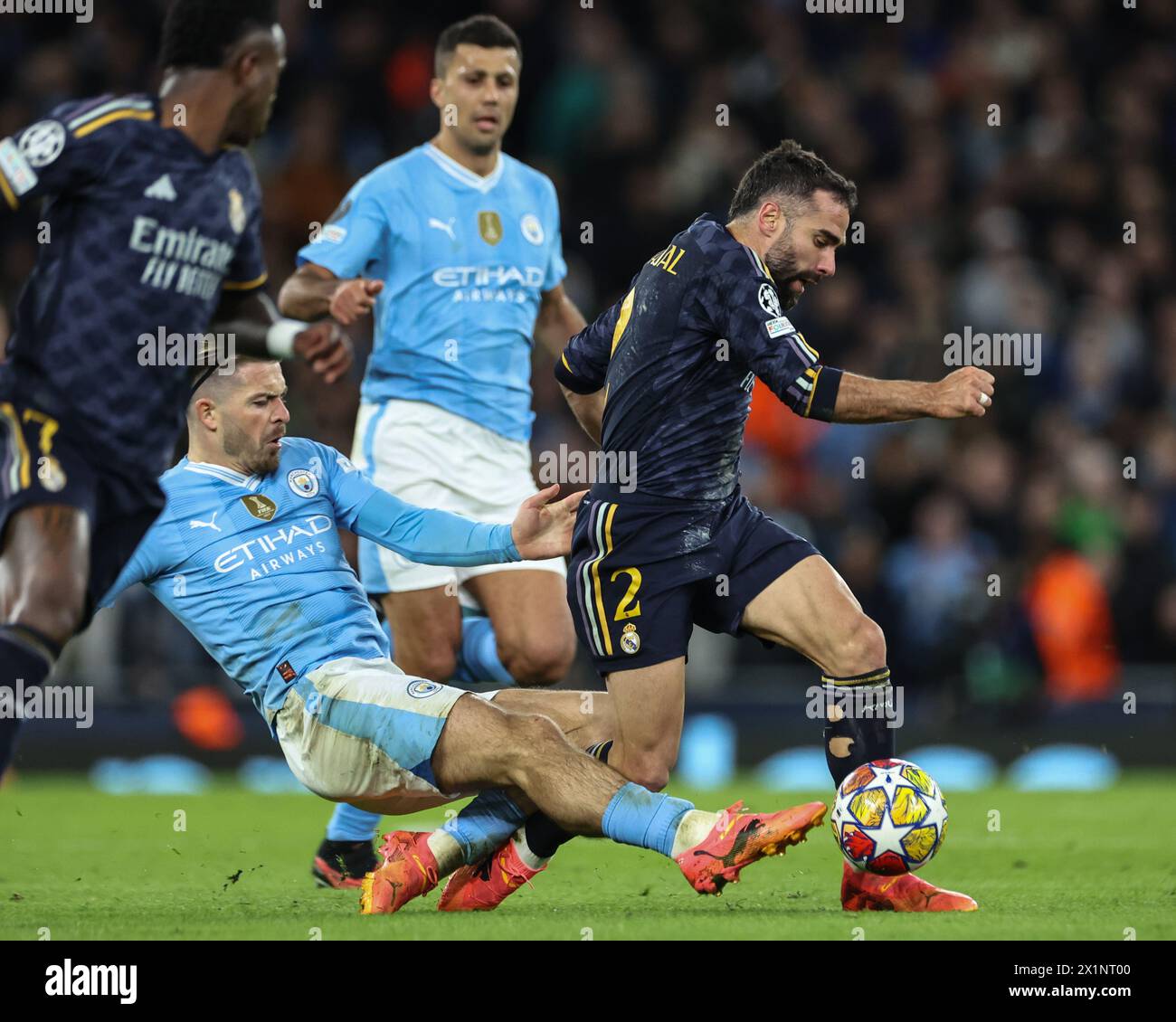 Jack Grealish of Manchester City fouls Daniel Carvajal of Real Madrid ...