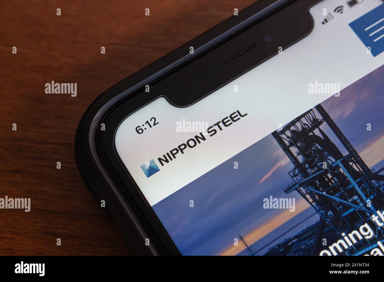 Website of Nippon Steel seen in an iPhone. Nippon Steel Corporation is ...
