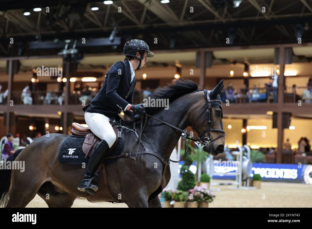 Martin Fuchs of Switzerland with Commissar Pezi during the Longines FEI ...
