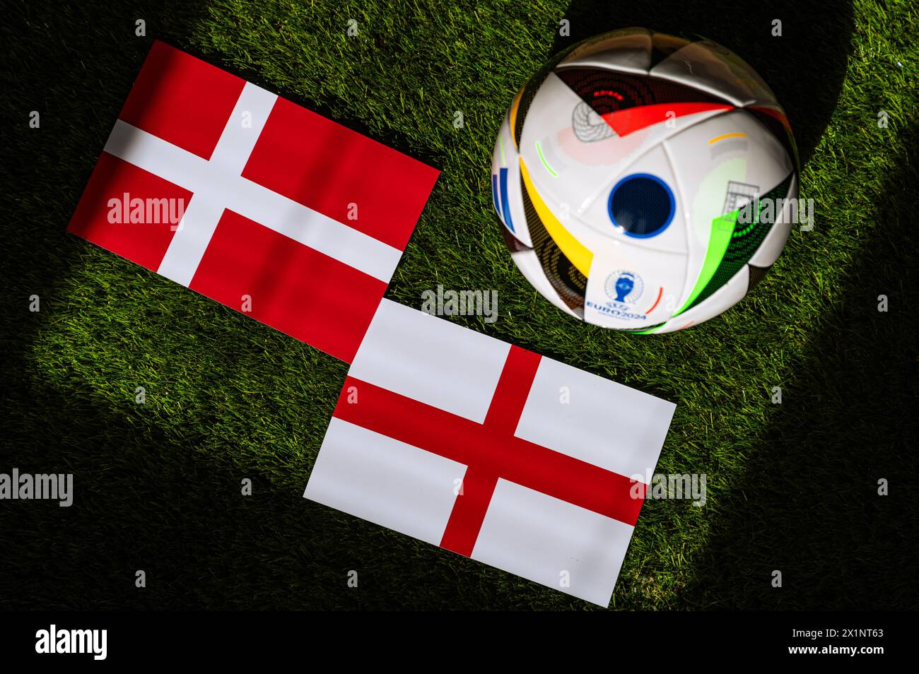 BERLIN, GERMANY, APRIL 17, 2024: Denmark vs England, Euro 2024 Group C ...