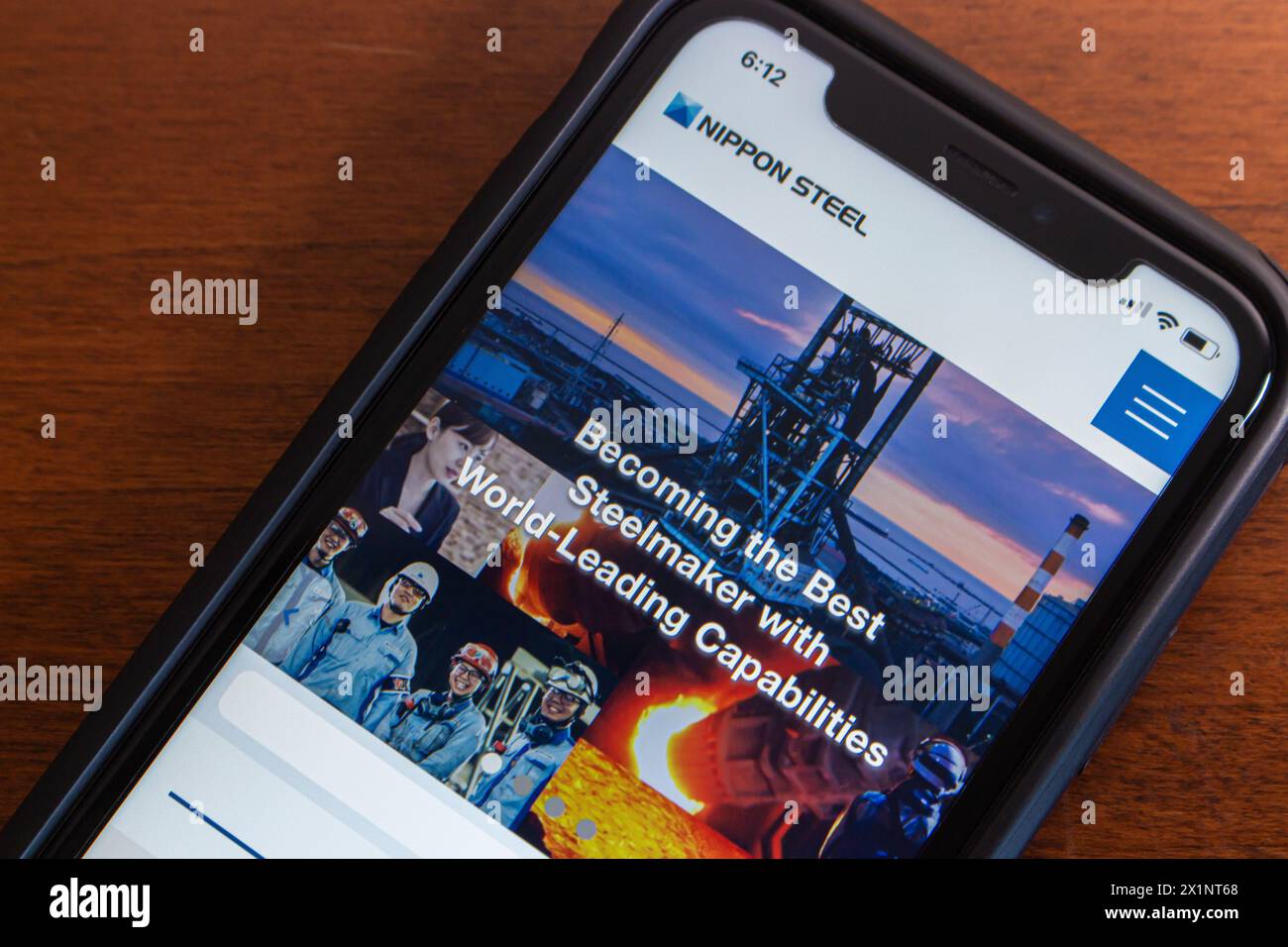 Website of Nippon Steel seen in an iPhone. Nippon Steel Corporation is ...