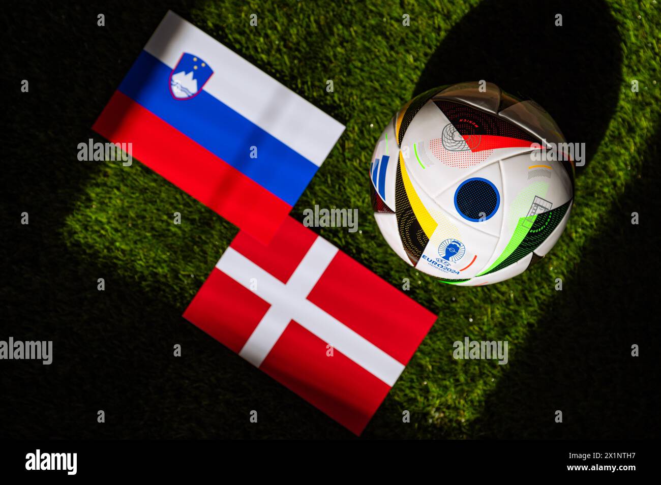 MUNICH, GERMANY, APRIL 17, 2024: Slovenia vs Denmark, Euro 2024 Group C ...