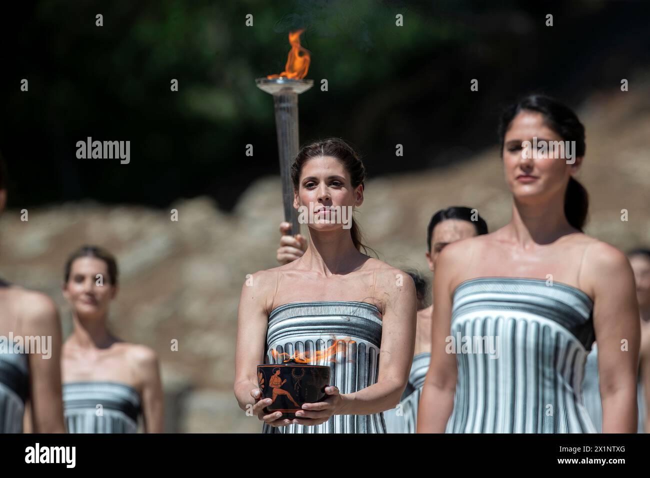 Olympia, Greece - April 15, 2024: Final dress rehearsal of the Olympic ...