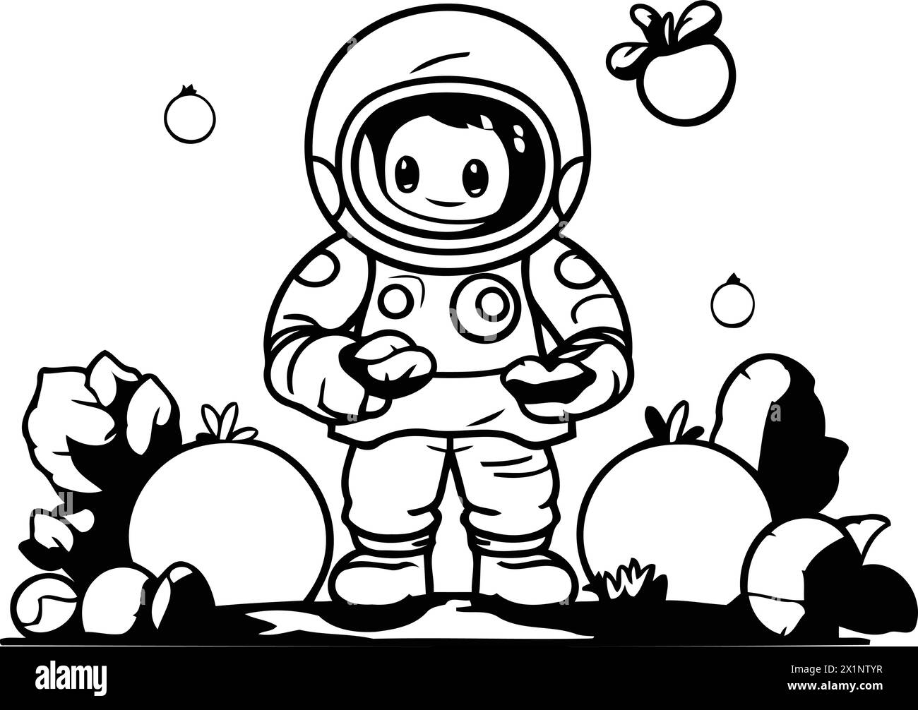 Astronaut with carrot and pumpkin. Cute cartoon vector illustration ...