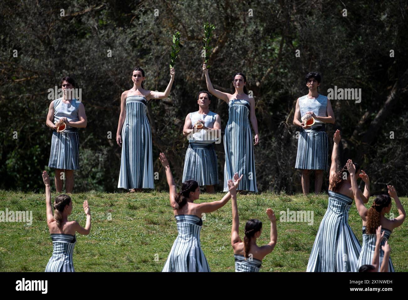 Olympia, Greece - April 15, 2024: Final dress rehearsal of the Olympic ...
